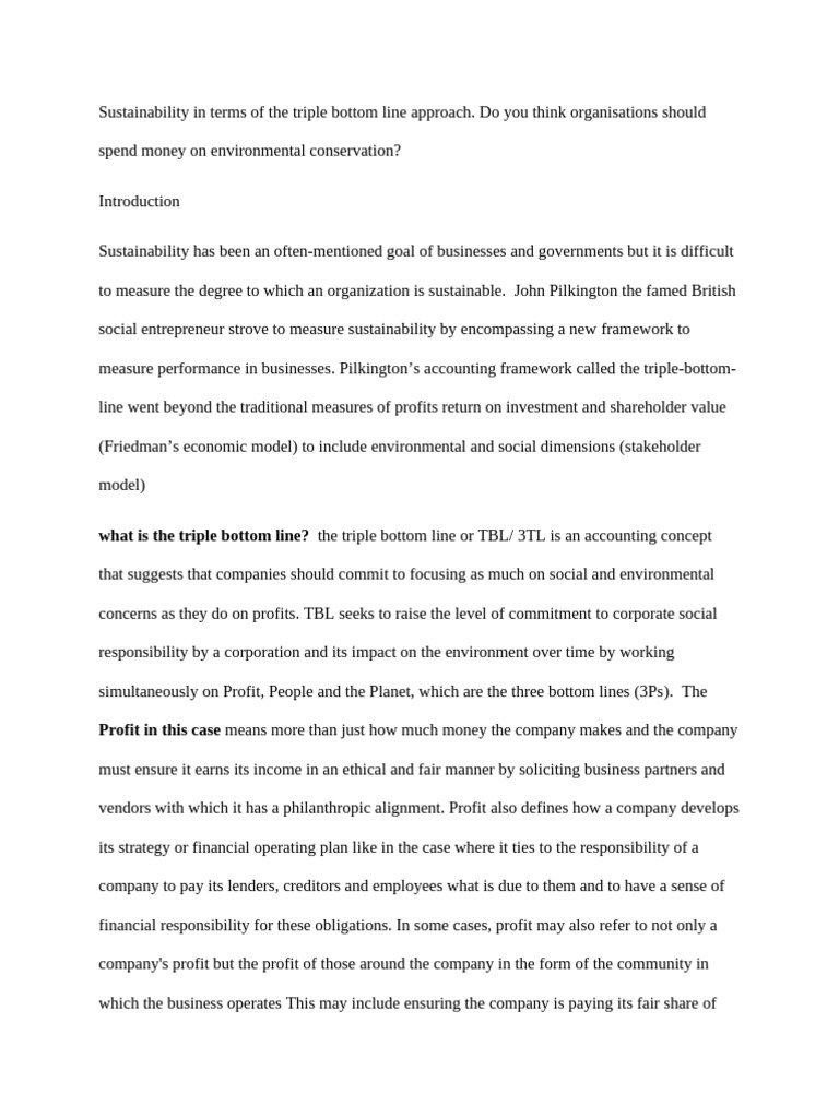 Sustainability in Terms of The Triple Bottom Line Approach | PDF ...