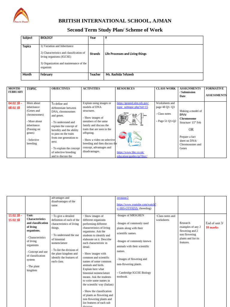 Year 9 Biology Study Plan | PDF | Heredity | Cell (Biology)
