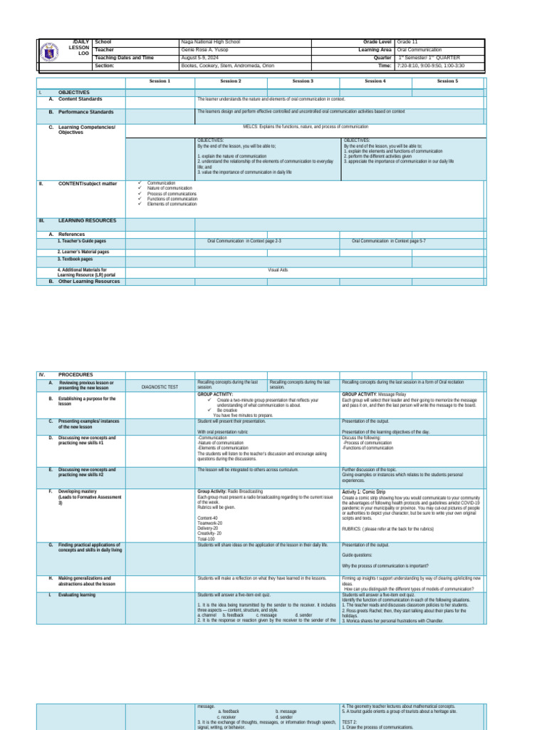 DLL IN ORAL COM WEEK 1 FINAL | PDF | Communication | Behavior Modification