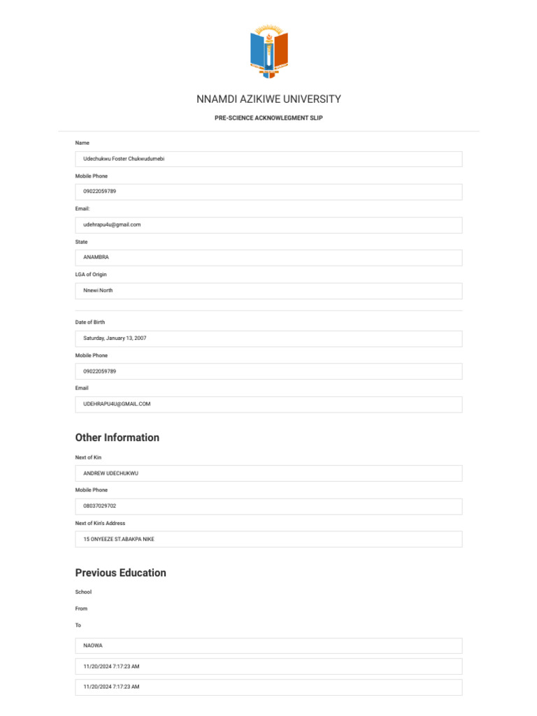 Udechukwu Foster Form | PDF