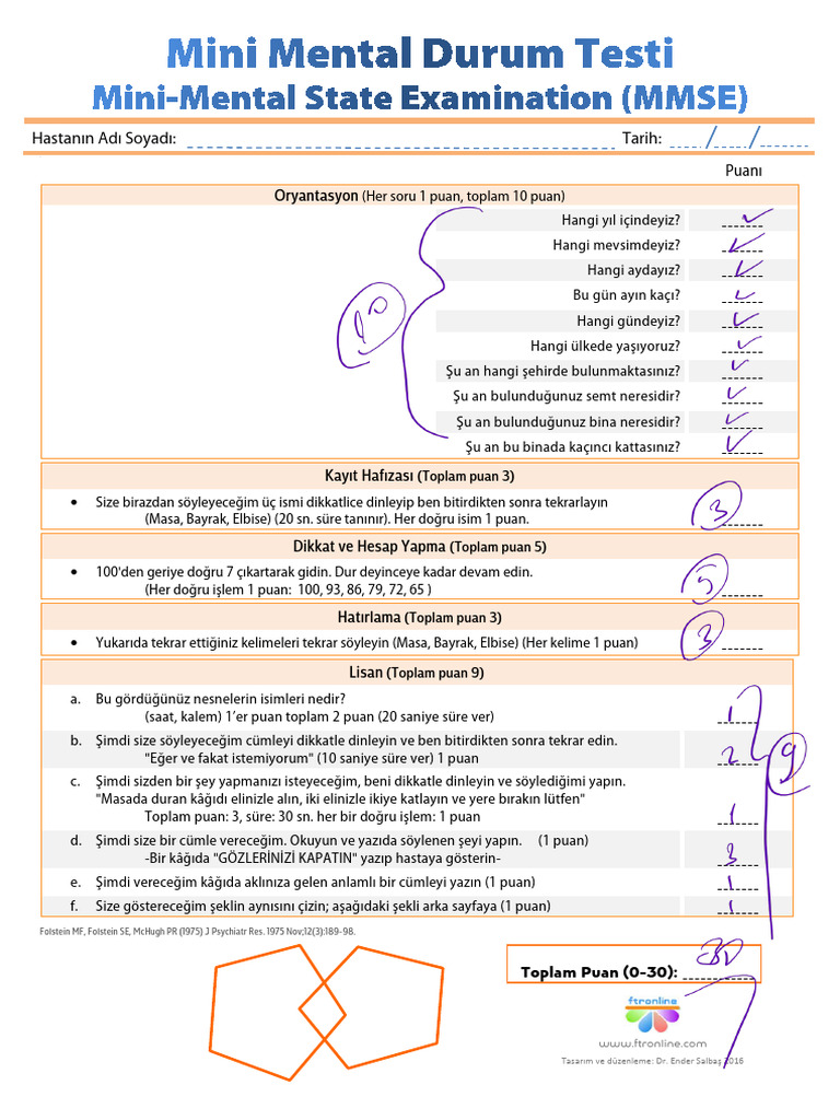 Mini Mental Durum Testi | PDF