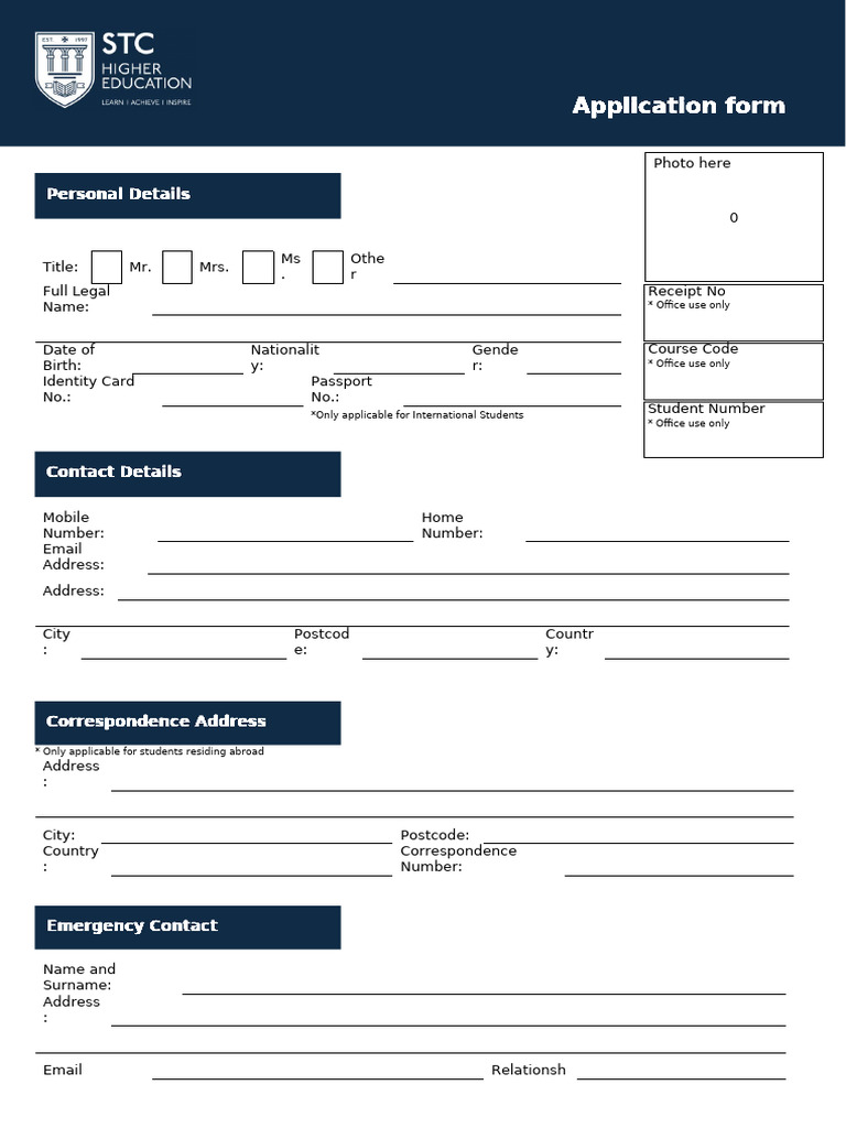 Student Application Form Template | PDF