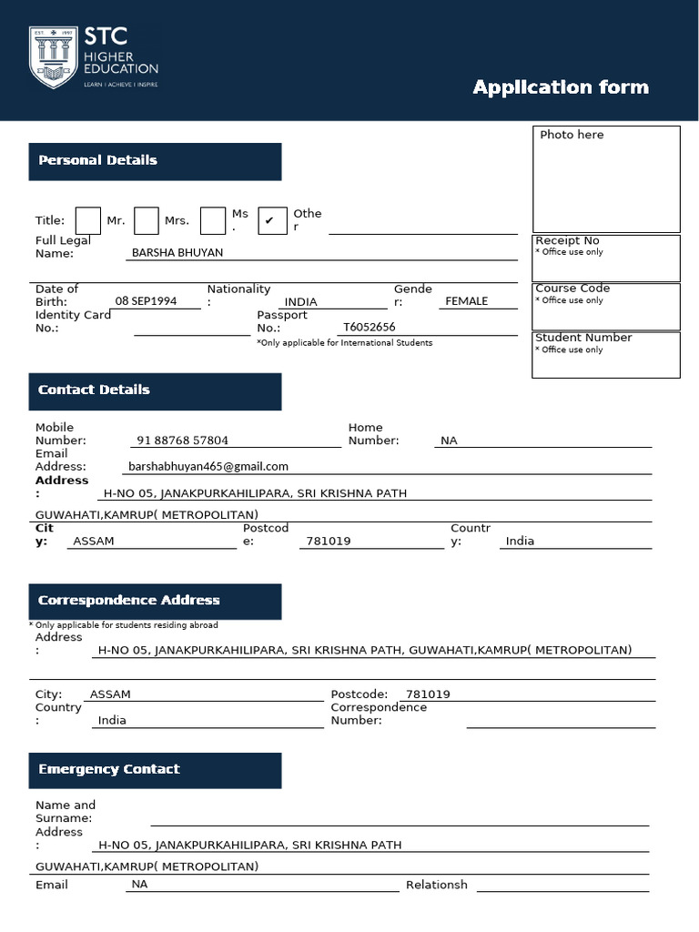 Application Form | PDF | Learning Disability
