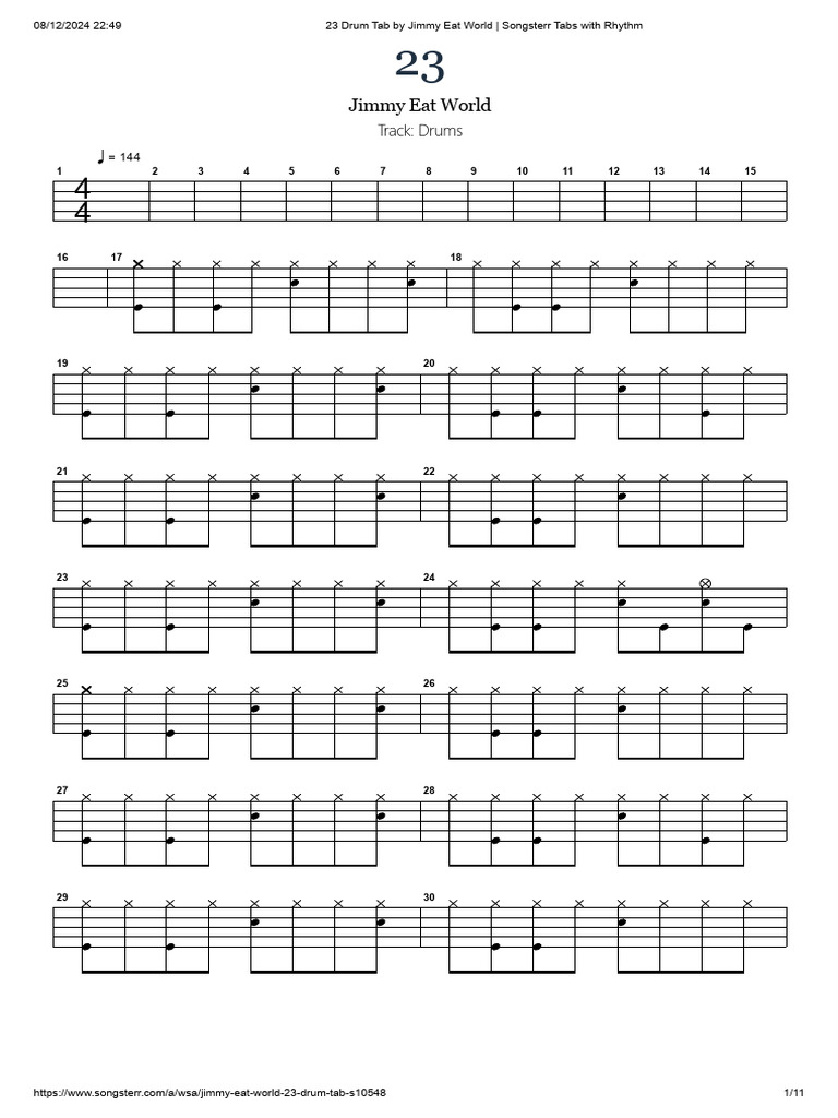 23 Drum Tab by Jimmy Eat World _ Songsterr Tabs with Rhythm | PDF