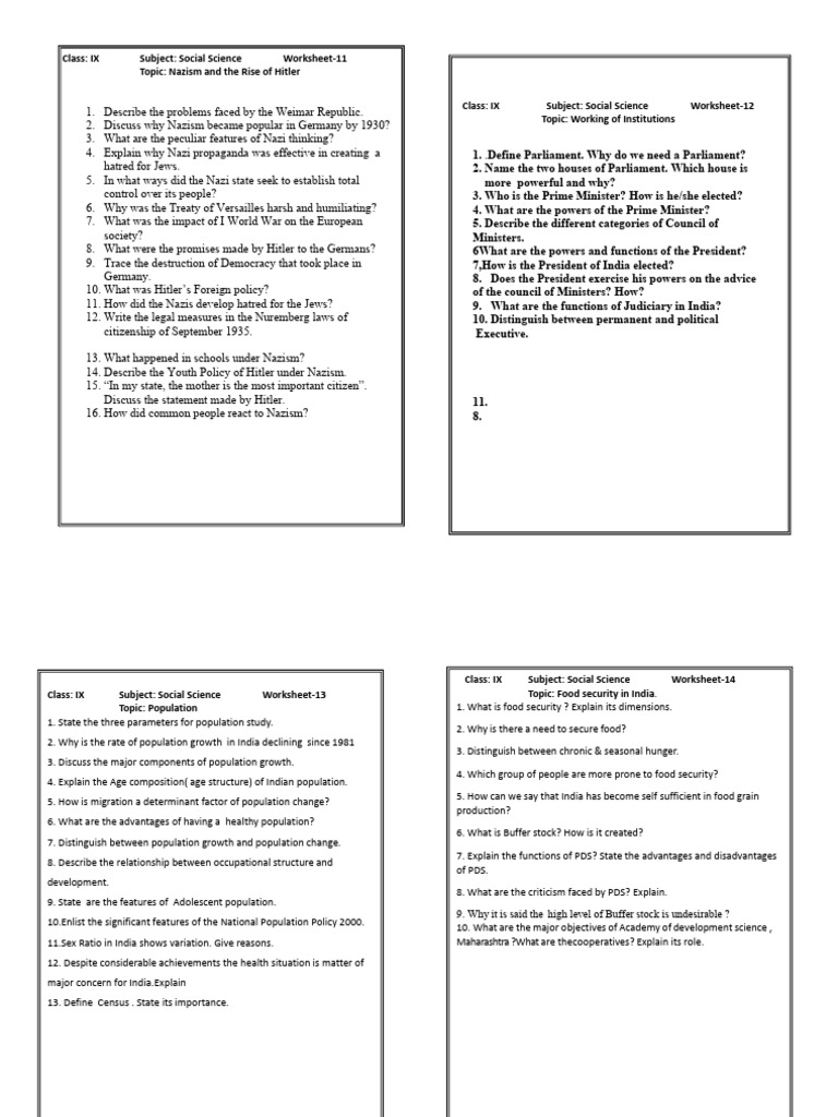 Final Worksheet CL-9 SSC | PDF | Nazi Germany | Government