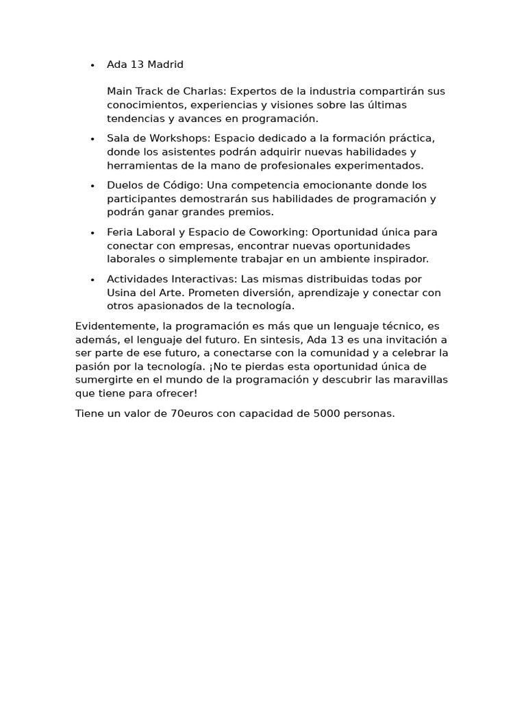 Ada 13: Conferencias y Talleres de Programación | PDF