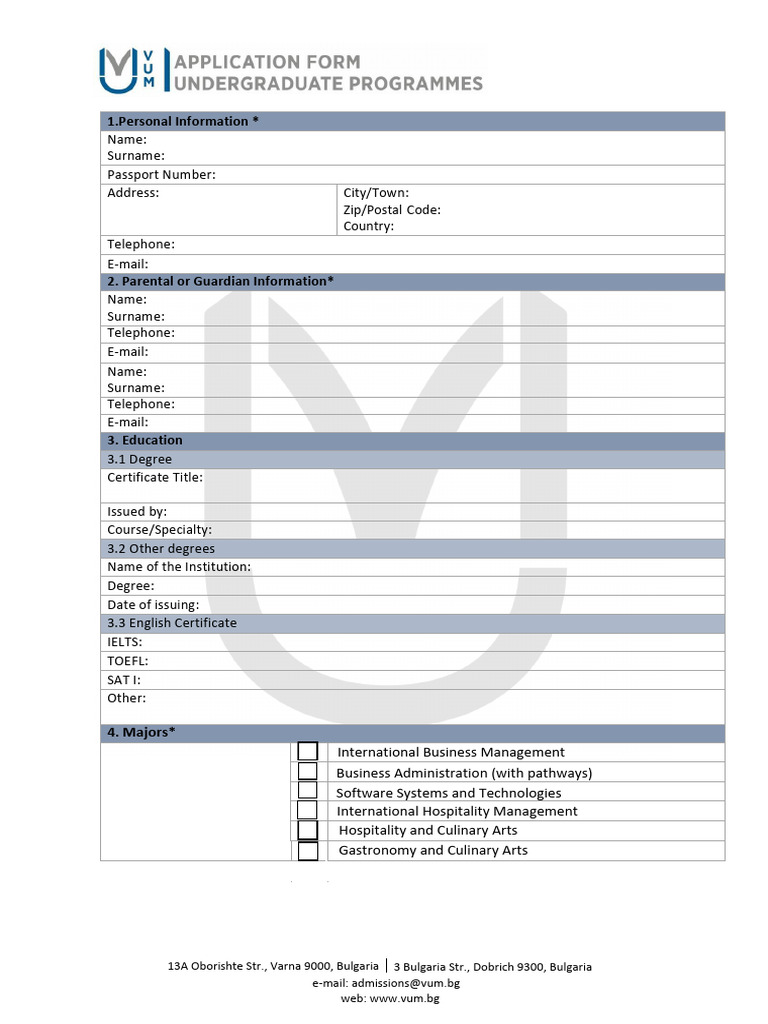 Application Form Bacholors VUM | PDF | Health Care