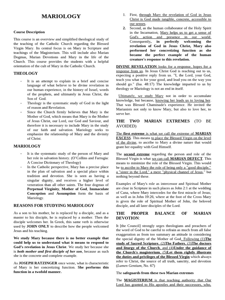 Mariology-Notes | PDF | Mary, Mother Of Jesus | Revelation