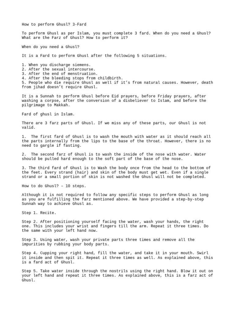 How To Perform Ghusl 3-Fard | PDF