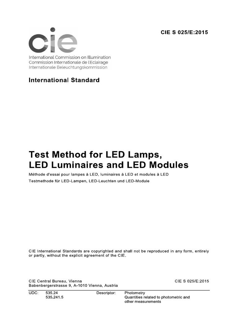 CIE IEC 025-E-2015 (Test Method For LED Lamp) | PDF