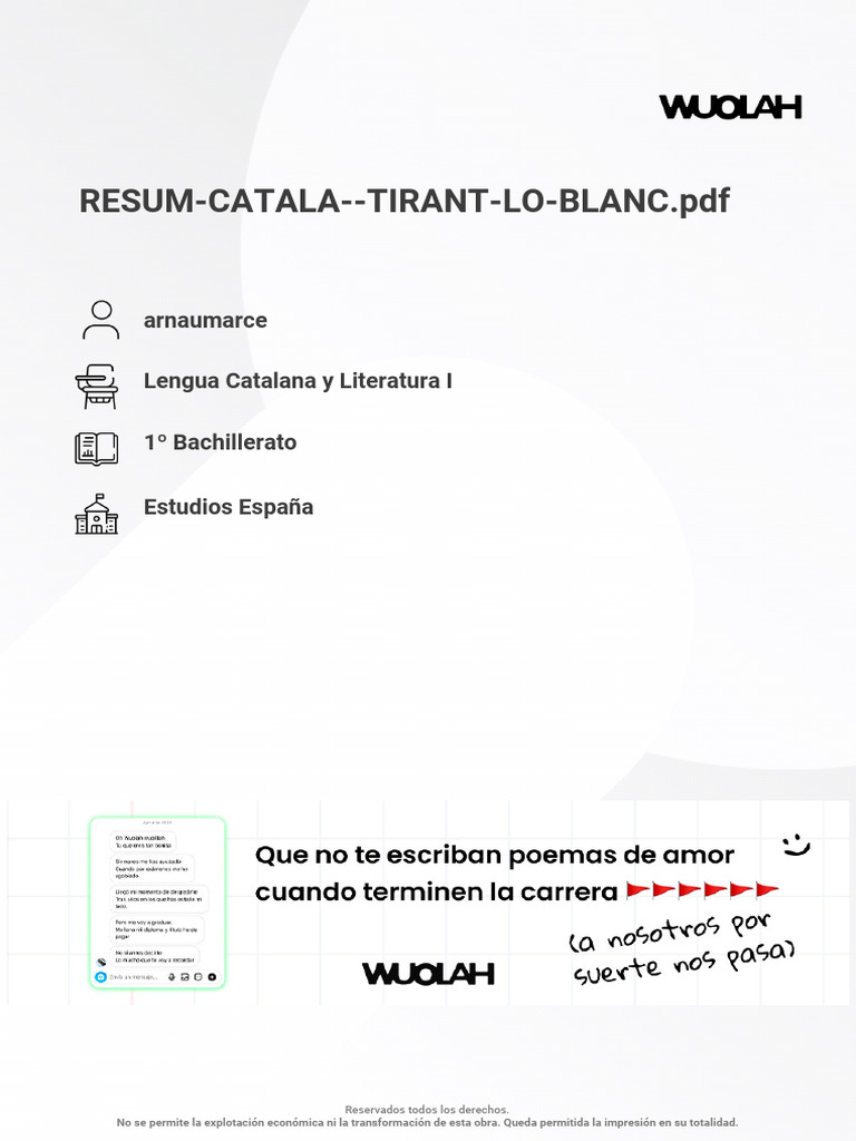 Wuolah Free RESUM CATALA TIRANT LO BLANC | PDF
