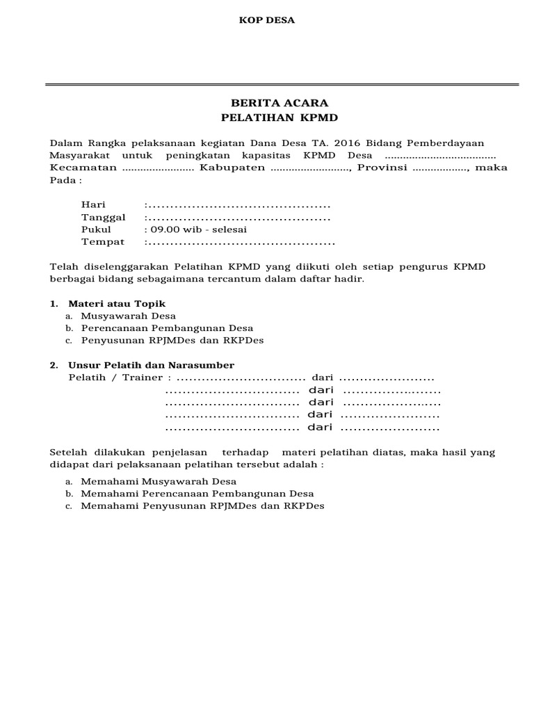 CONTOH_BERITA ACARA KEGIATAN PELATIHAN_PENYULUHAN | PDF