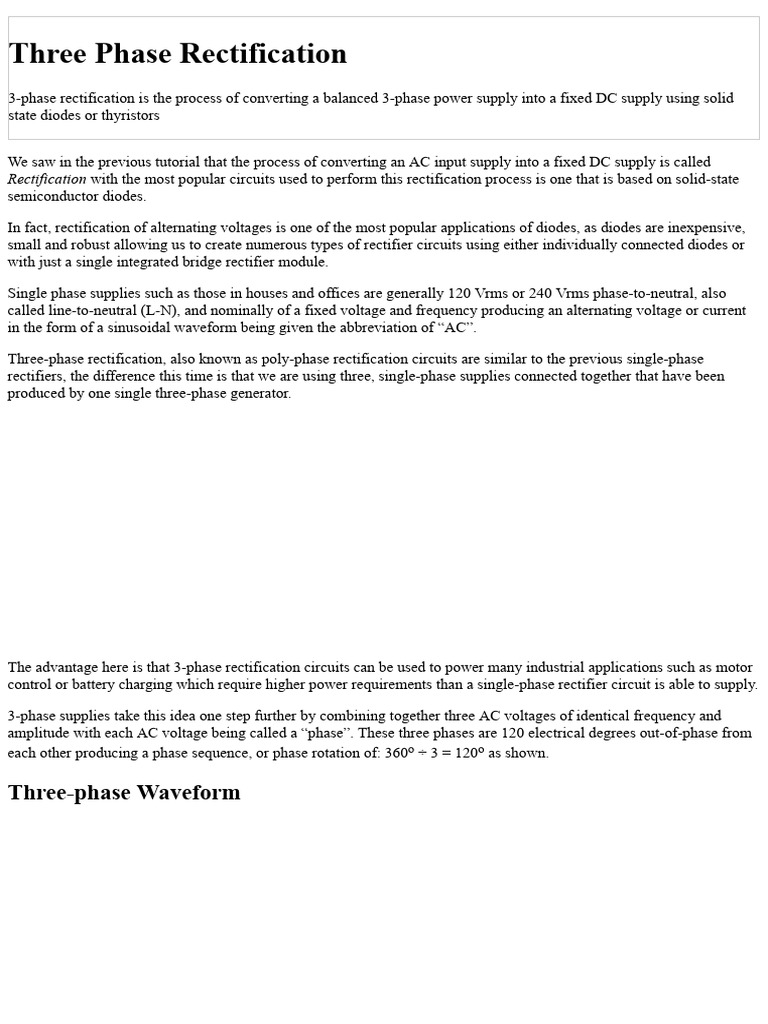 Rectification of A Three Phase Supply Using Diodes | PDF | Rectifier ...