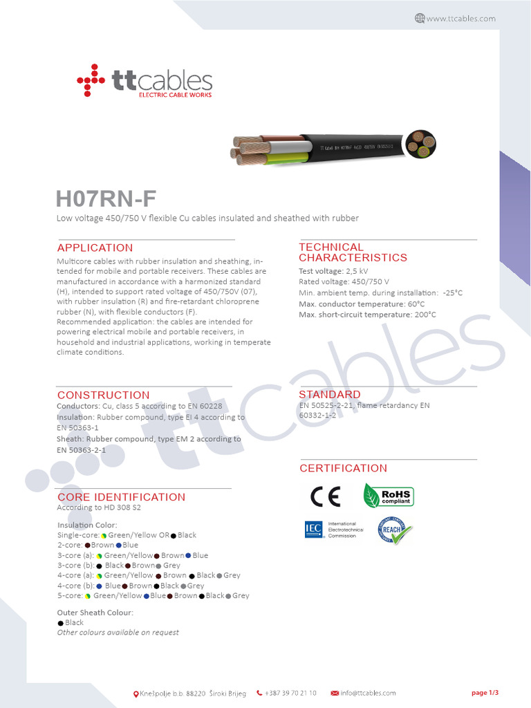 TDS_H07RN-F | PDF | Insulator (Electricity) | Electrical Conductor