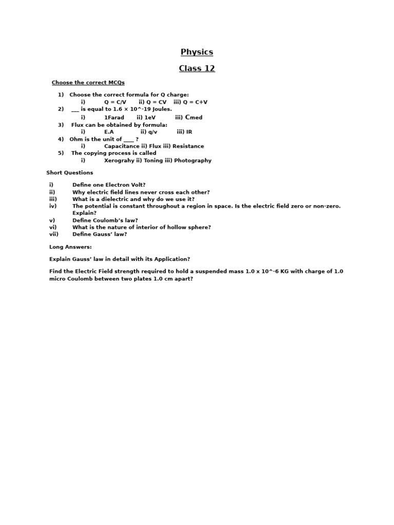 Phy Class 12 - 1 | PDF