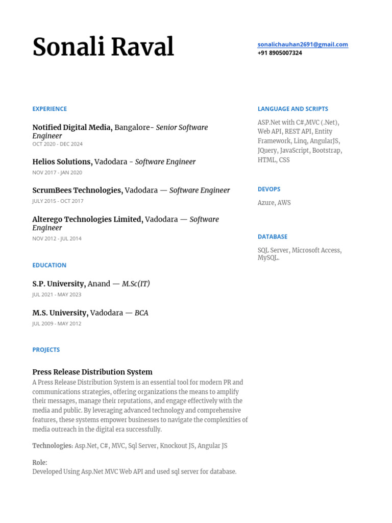 Sonali_Raval_Resume | PDF | Angular Js | J Query