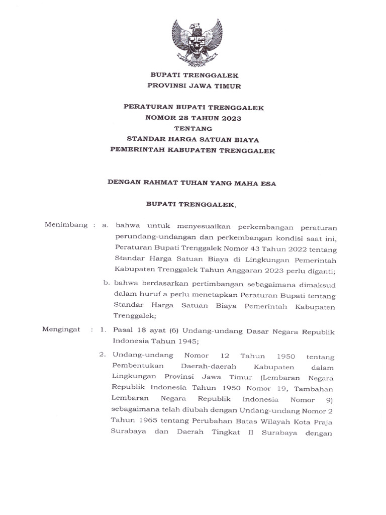 Perbup Nomor 28 Tahun 2023 SSH | PDF