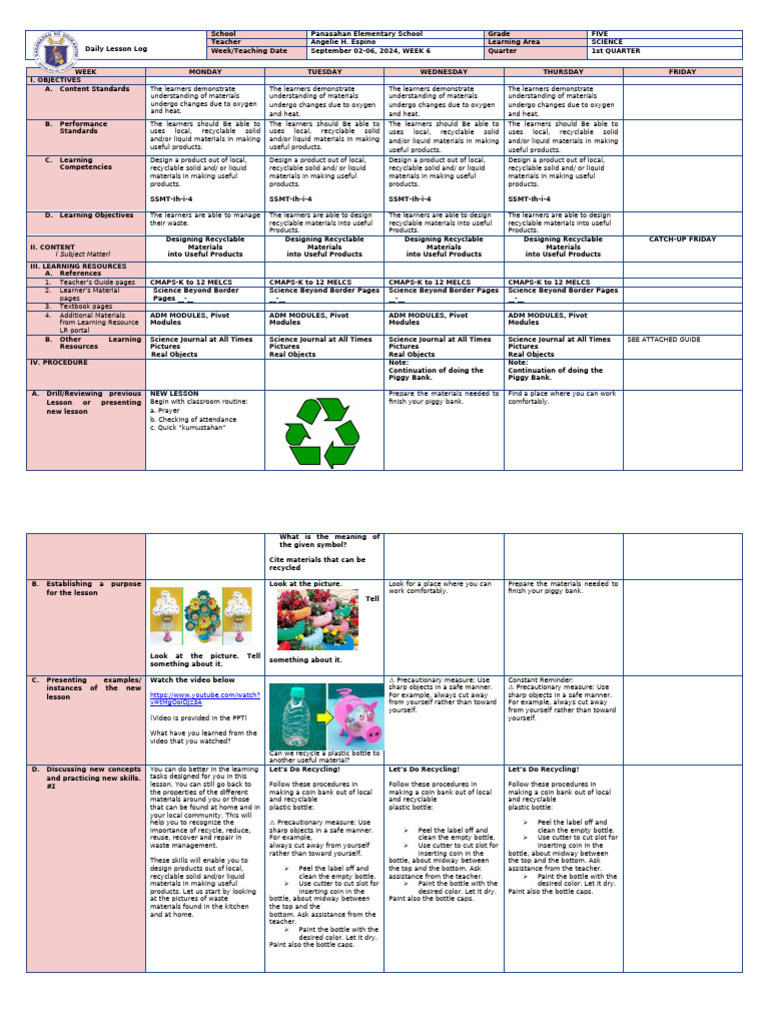 Science Lesson on Recycling Materials | PDF | Waste Management | Recycling