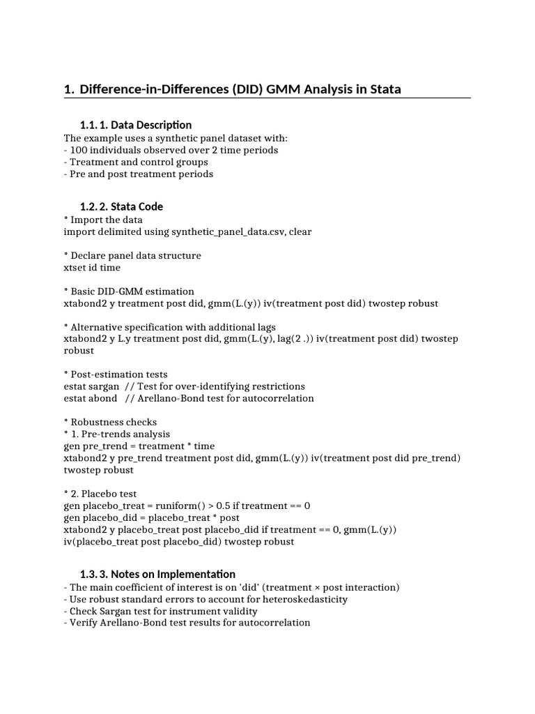 Stata DID-GMM Analysis Guide | PDF