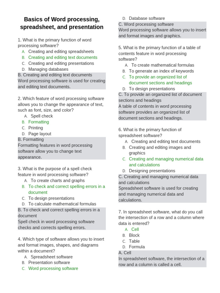 Word Processing, Spreadsheet, Presentation Basics | PDF | Spreadsheet | Optical Character ...