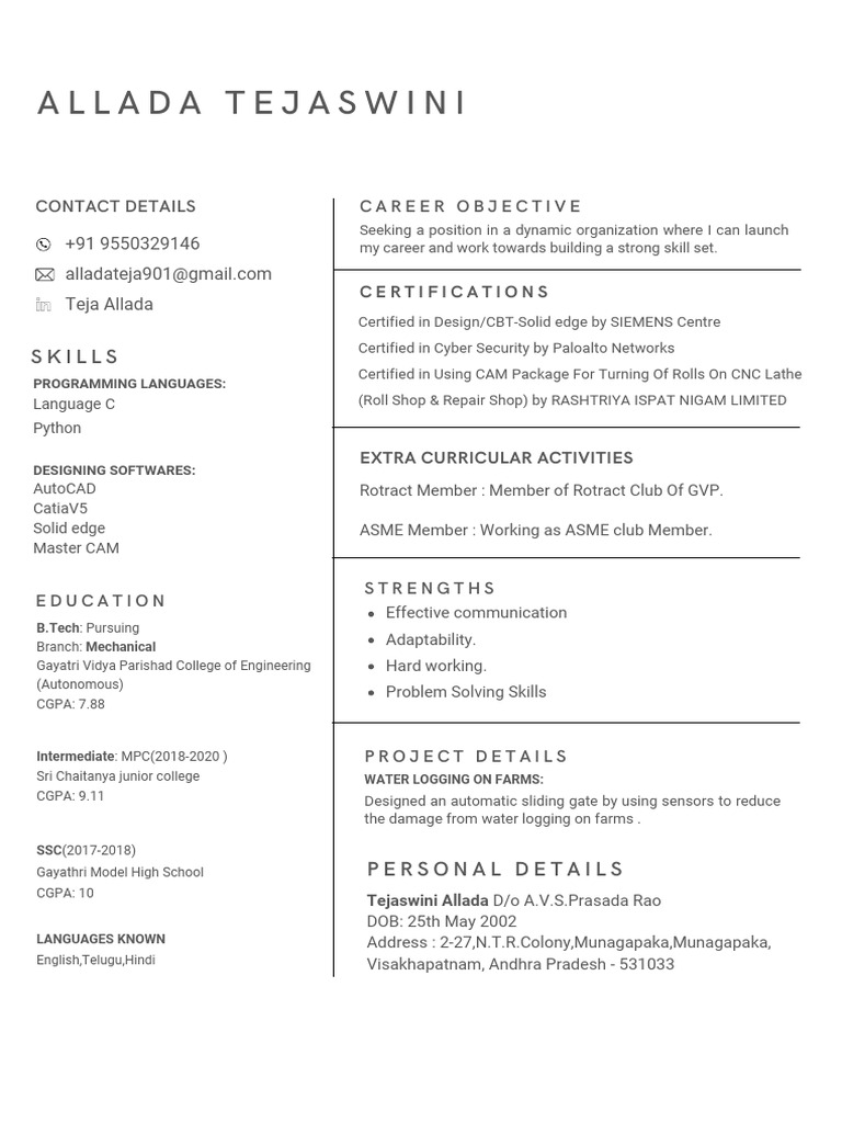 Mechanical Engineering Student Profile | PDF