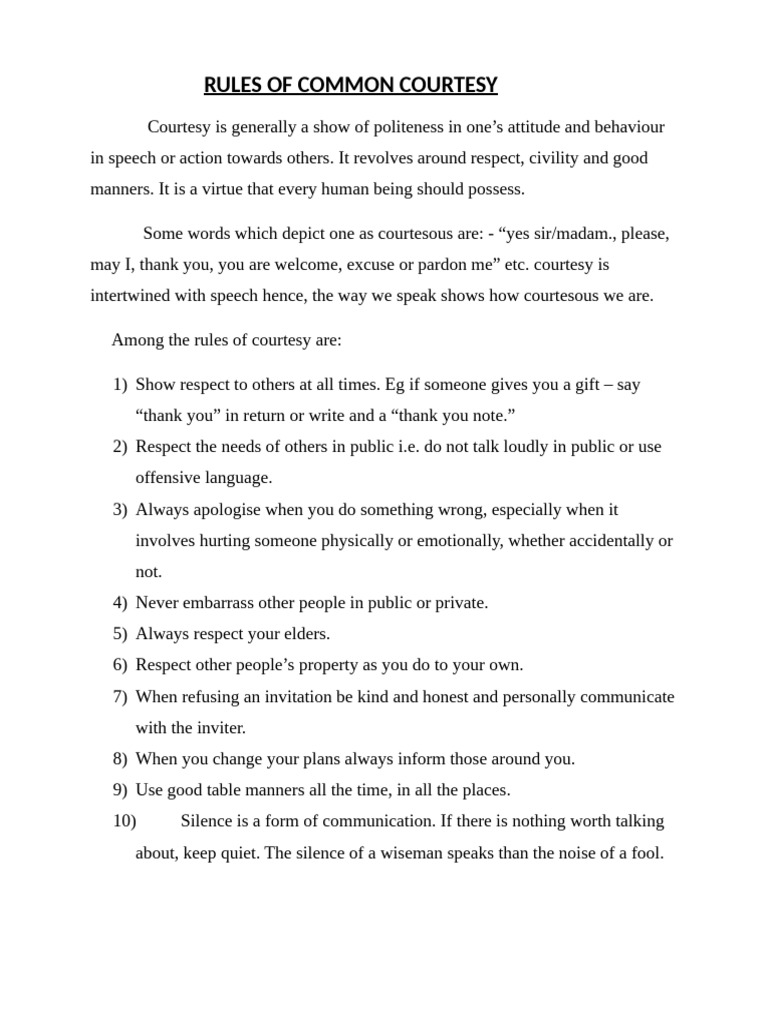 Rules of common courtesy | PDF | Etiquette | Anger