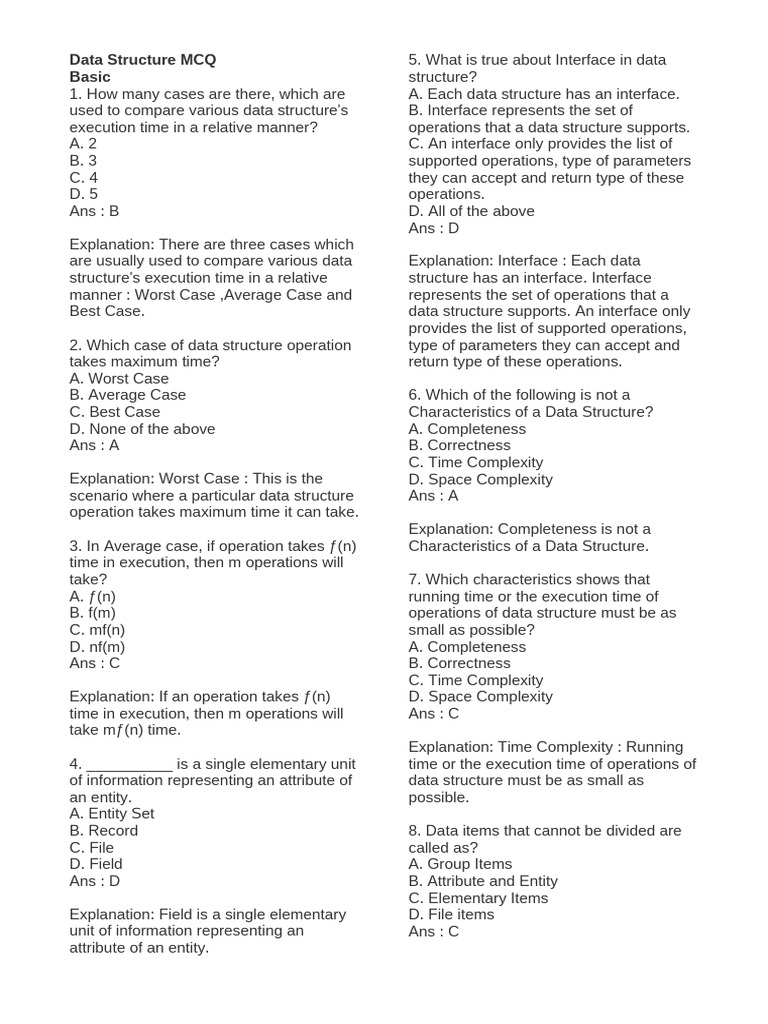 Data Structure MCQ | PDF | Time Complexity | Queue (Abstract Data Type)