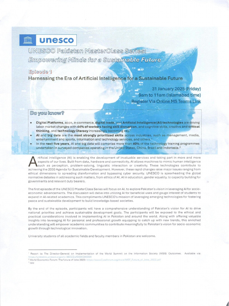 UNESCO Pakistan Master Class Series Empowering Minds For A Sustainable ...