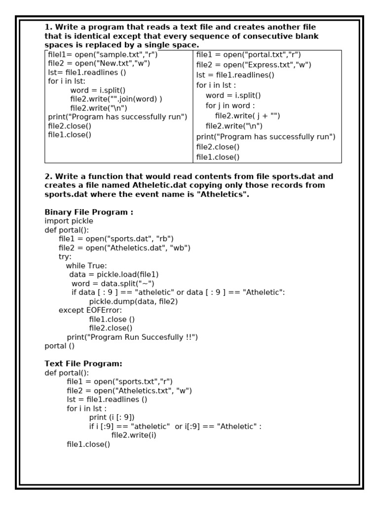 File handling programs | PDF | Filename | Comma Separated Values
