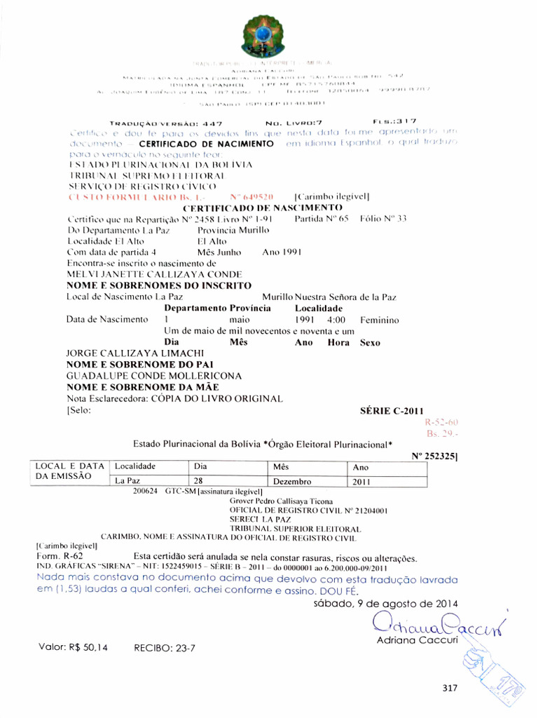 Certidão Traduzido Melvi | PDF