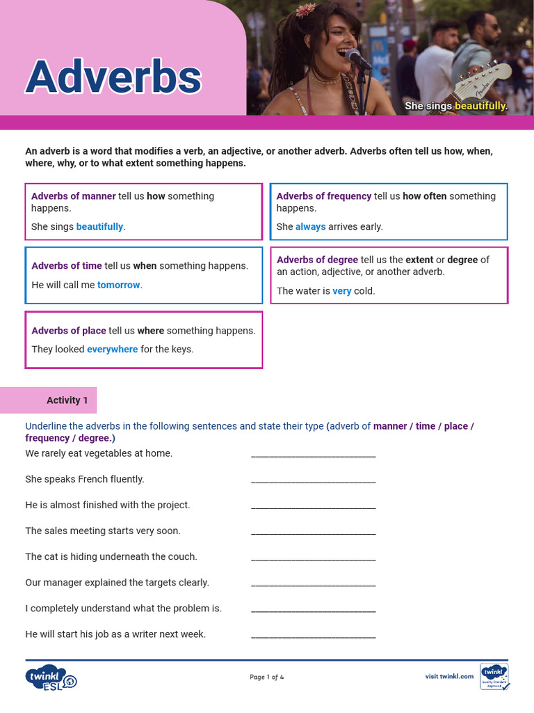 T 1718210234 Esl Adverbs Worksheet Adults A2 b1 - Ver - 4 | PDF ...