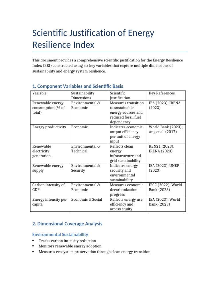 Energy Resilience Index Scientific Justification | PDF | Sustainability ...