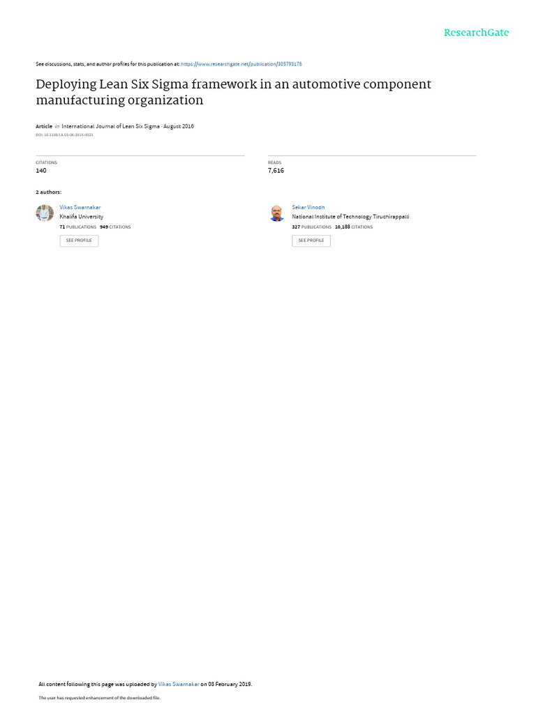 Deploying Lean Six Sigma Framework in An Automotive Component Manufacturing Organization | PDF ...