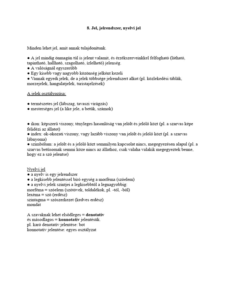 Ember És Nyelvhasználat. Jel, Jelrendszer, Nyelvi Jel | PDF