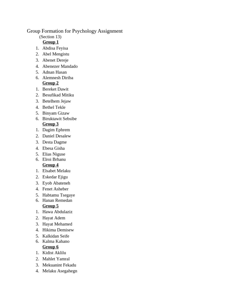Group Formation For Psychology Assignment (Section 13) | PDF