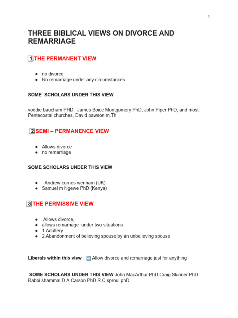 3 BIBLICAL VIEWS ON DIVORCE AND REMARRIAGE | PDF | Marriage | Adultery