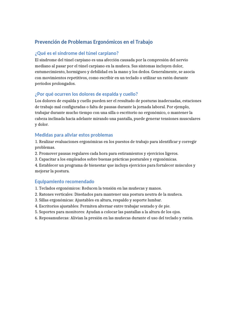 Problemas ergonómicos | PDF