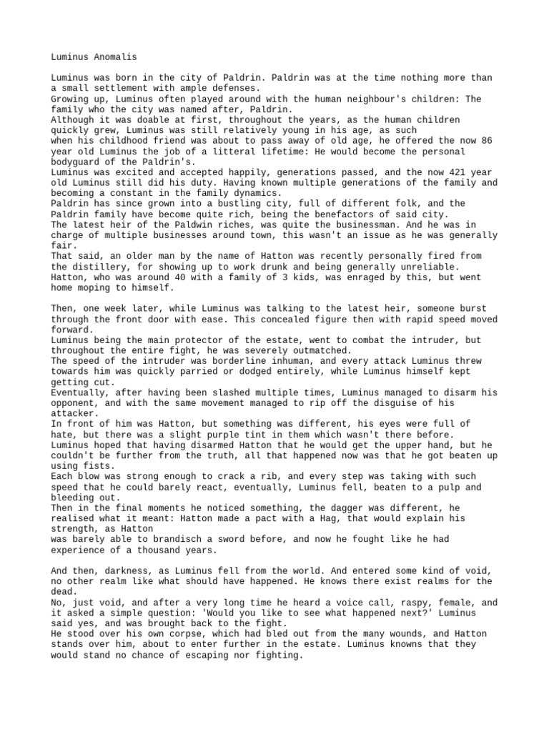 Luminus Anomalis Backstory | PDF