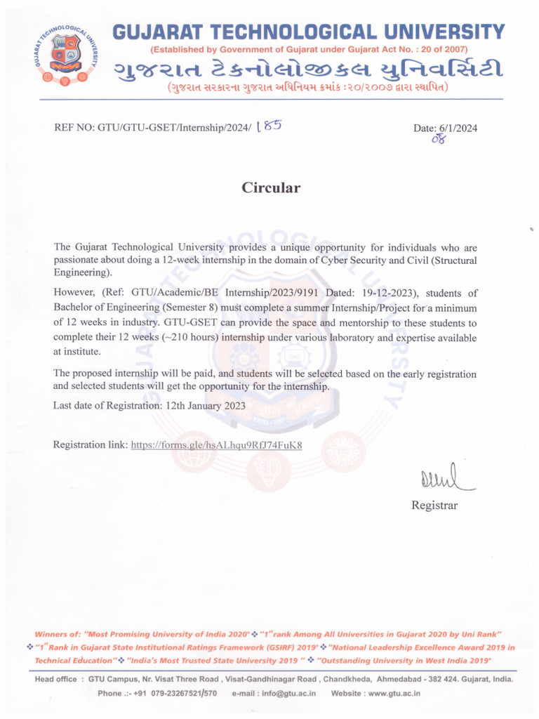 Circular 12 Week Internship Civil and Cyber Security - 390534 | PDF