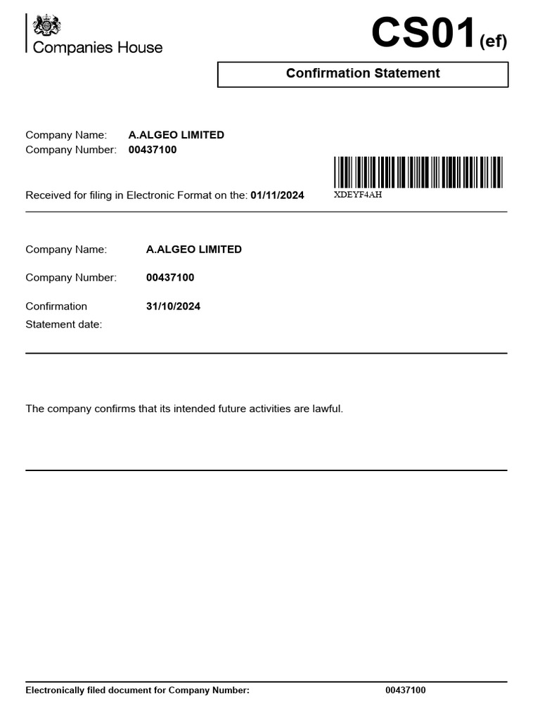 Confirmation Statement Made On 31 October 2024 | PDF