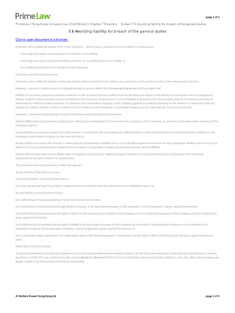 7.6 Avoiding Liability For Breach of The General Duties | PDF ...