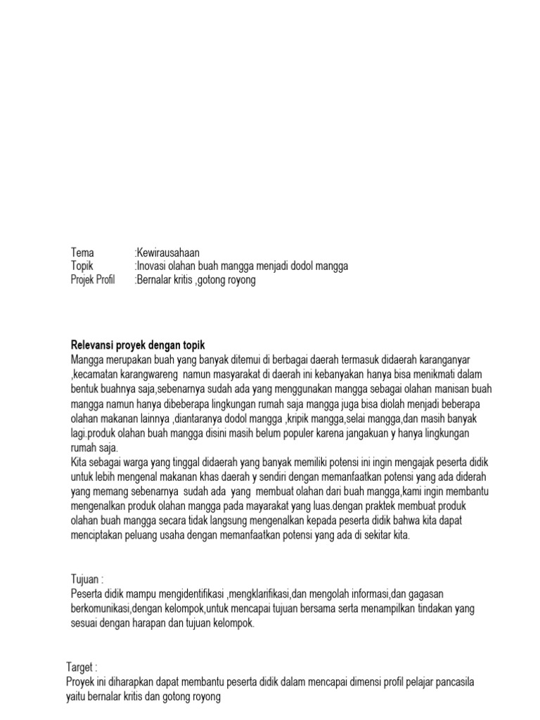 Proyek Inovasi Dodol Mangga | PDF