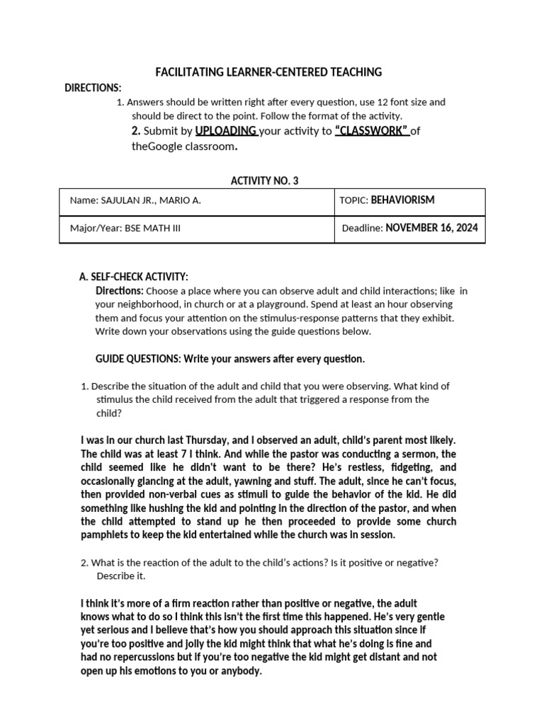 Activity 3 - Module 7 To 9 | PDF | Nonverbal Communication | Reinforcement