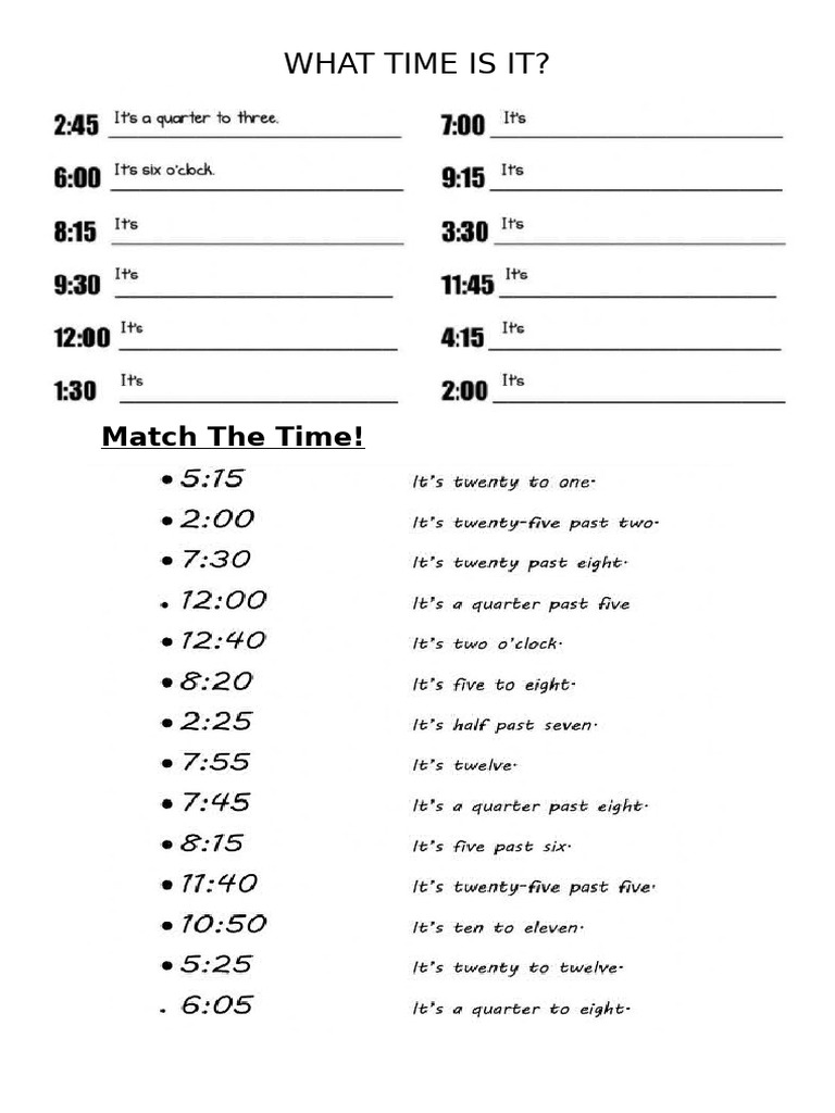 Time Matching Activity Guide | PDF