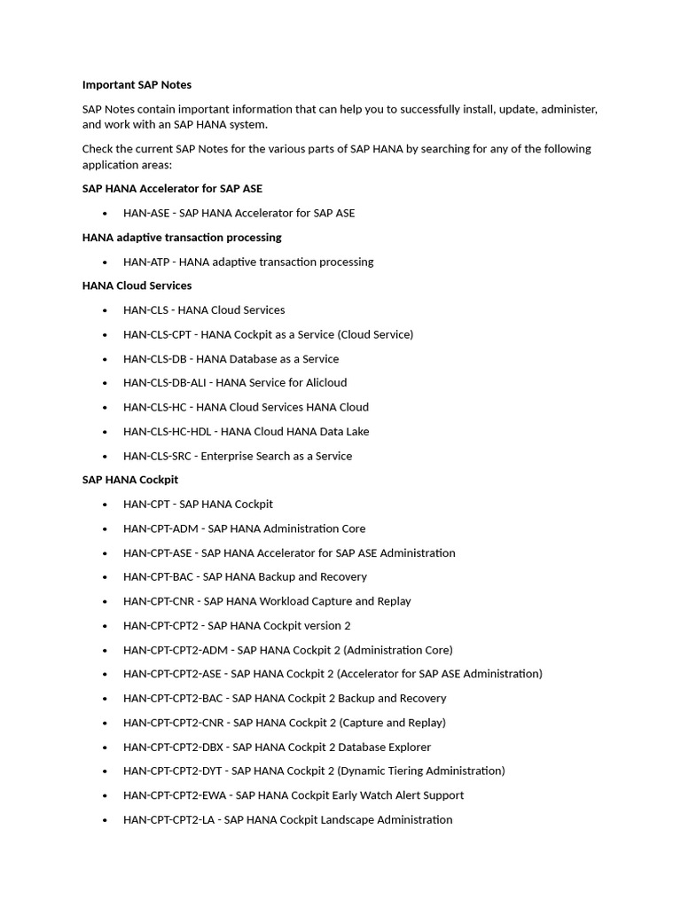 SAP HANA Notes: Installation & Management | PDF | Integrated ...