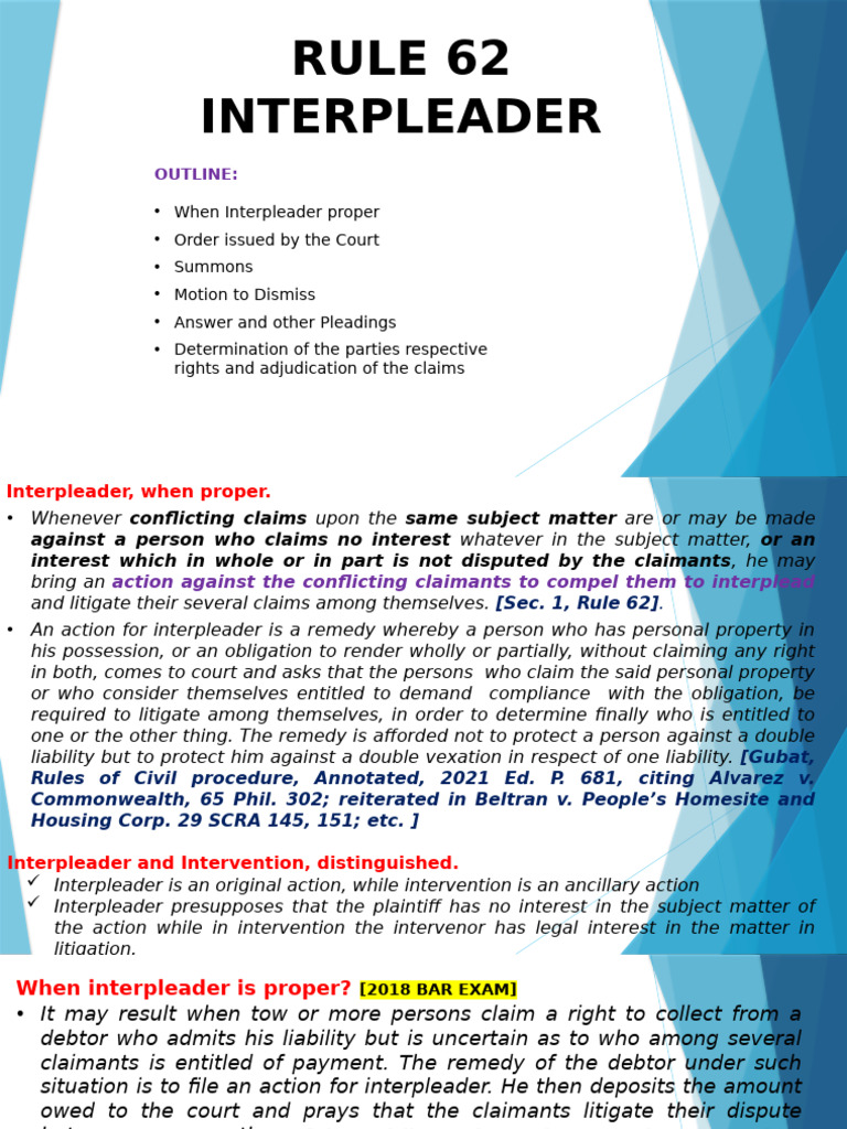 Interpleader Rules and Procedures Guide | PDF | Certiorari | Complaint