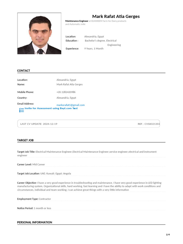 MARK GERGES Electrical Engineer' | PDF | Engineering | Dairy