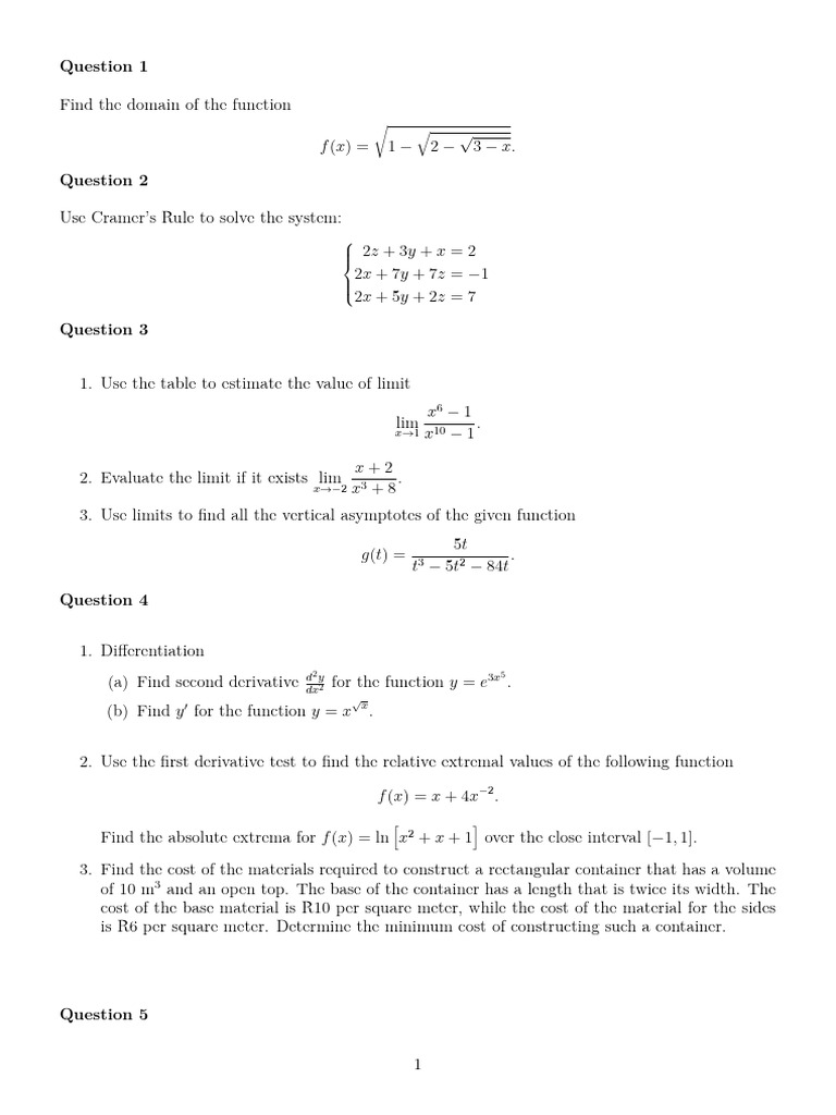 MATH100 Questions | PDF | Functions And Mappings | Mathematical Relations
