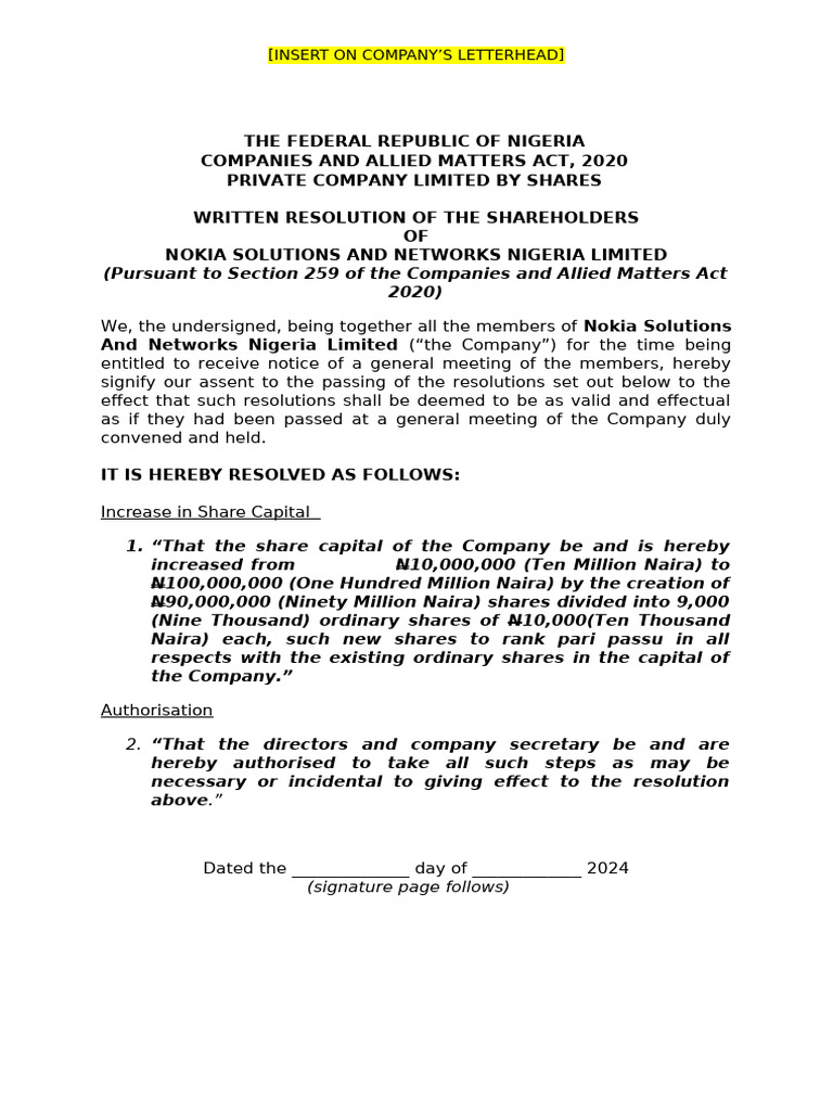 Share Capital Increase Resolution | PDF