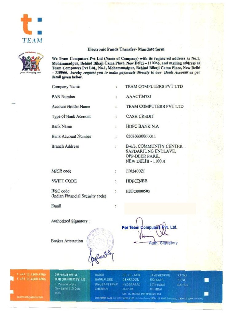 HDFC - Mandate Form - Team Computers | PDF